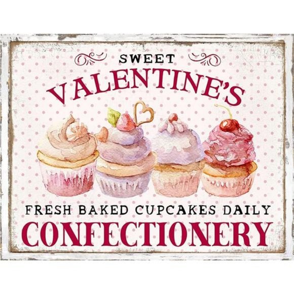 Wall Decor | Valentines Day Sign Cupcake Wreath Metal Tin Sign Vintage ...
